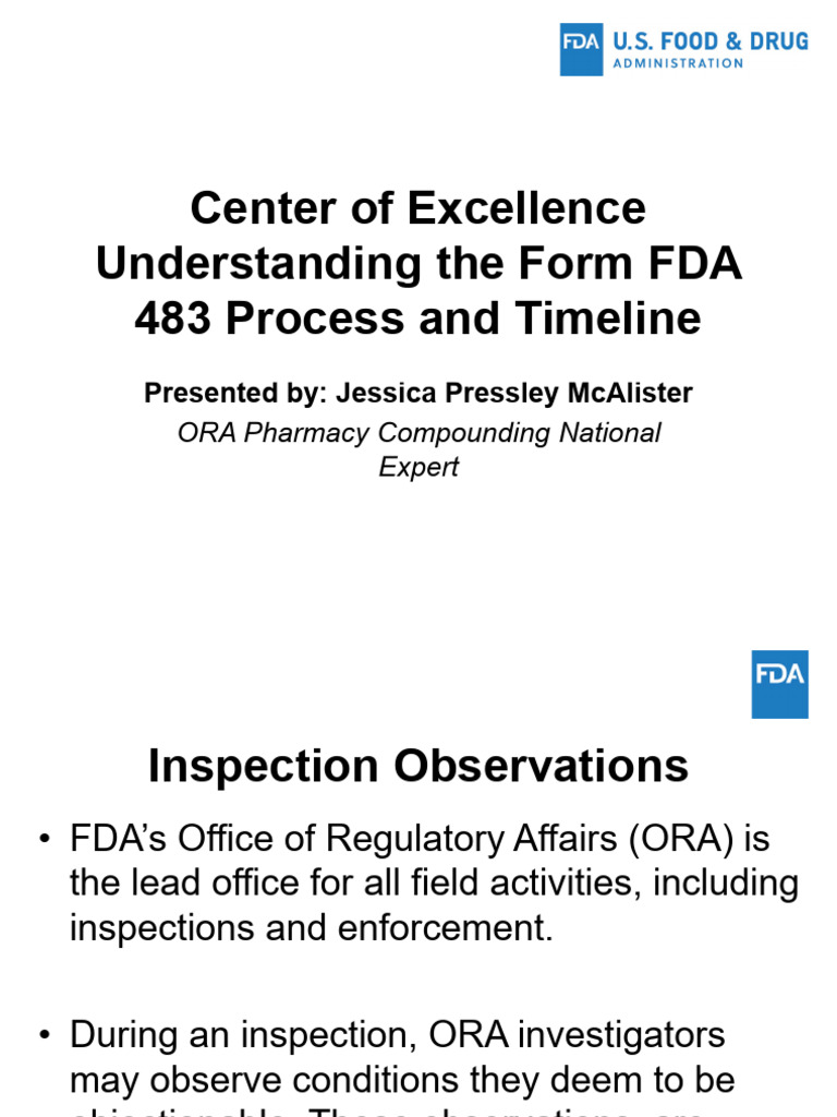 Understanding The Form FDA 483 Process and Timeline | PDF | Food And ...