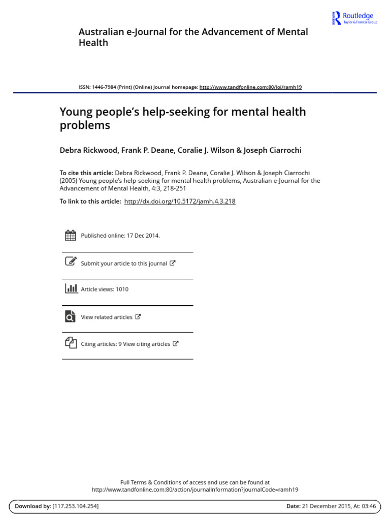 Young People's Help-Seeking For Mental Health Problem | PDF | Mental ...