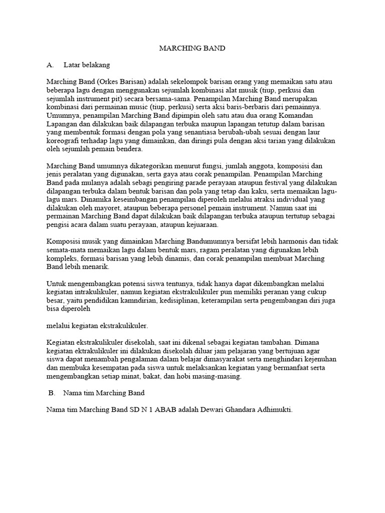 Marching Band Sekolah: Visi & Program | PDF