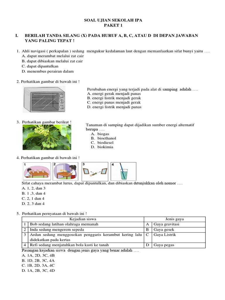 Latihan Soal Paket 1 - 5. Ipa | PDF
