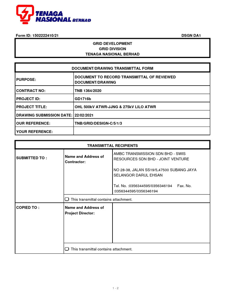 Engineering Document Transmittal | PDF | Power (Physics) | Electrical Engineering