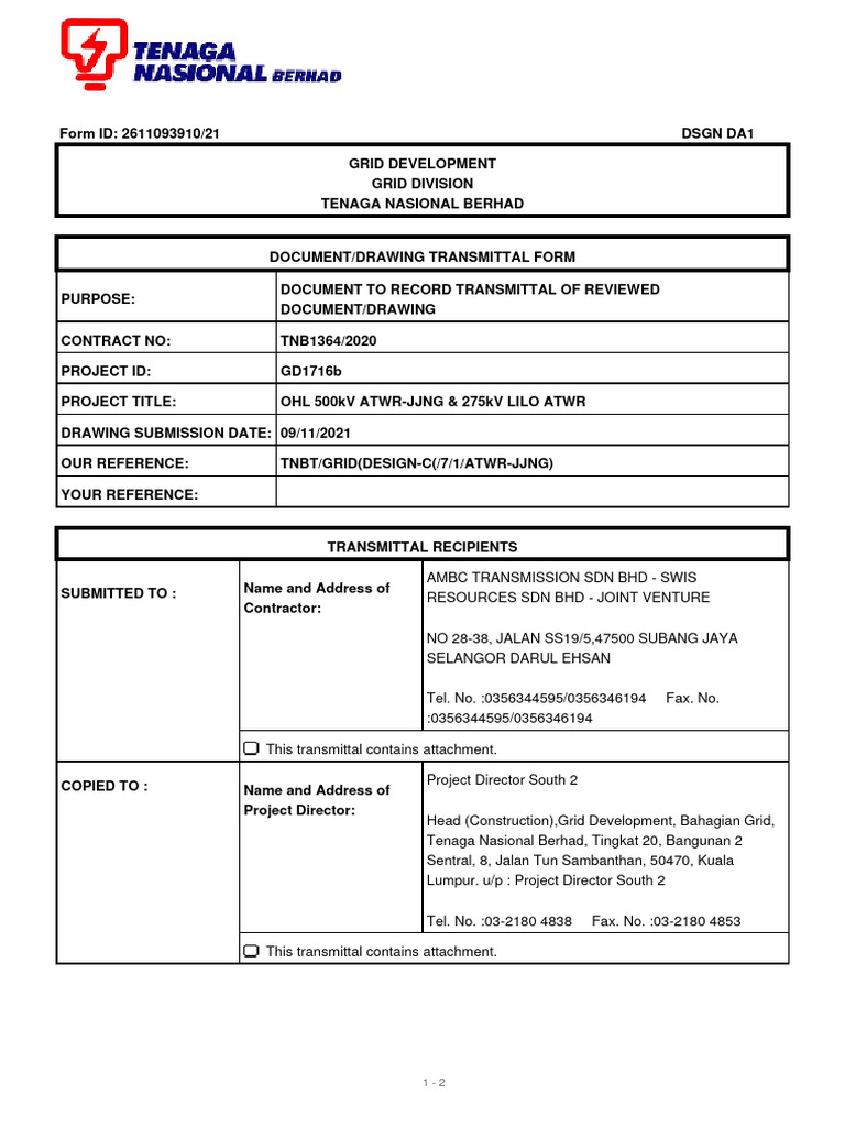AMBC-TNB-ATWR-DGN-C02.3,02.4&C02.5 - Rev 1 - NFC | PDF | Electricity | Power (Physics)