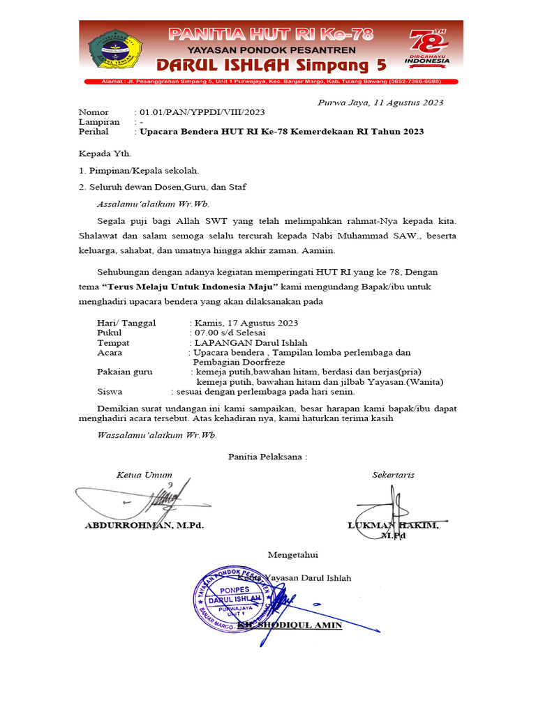 Undangan Upacara HUT RI Ke-78 2023 | PDF