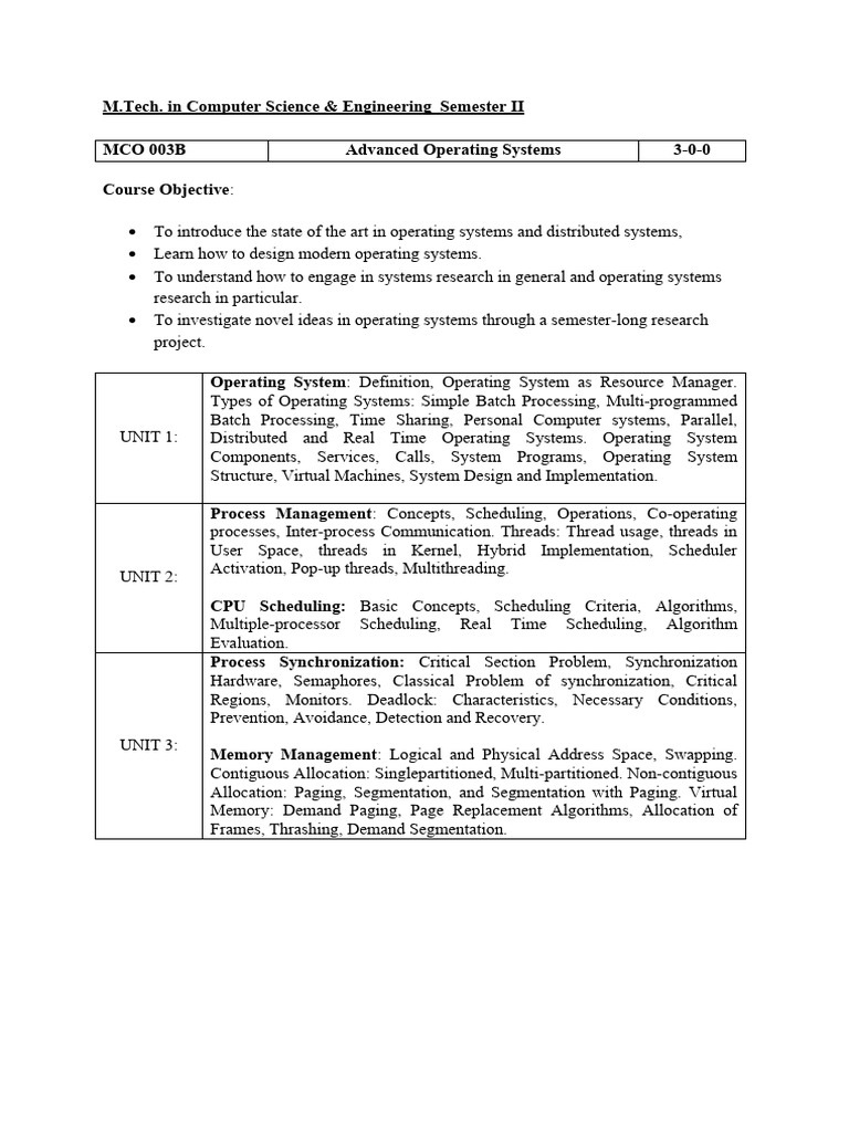AOS Syllabus | PDF | Thread (Computing) | Process (Computing) AOS Syllabus | PDF | Thread (Computing) | Process (Computing)