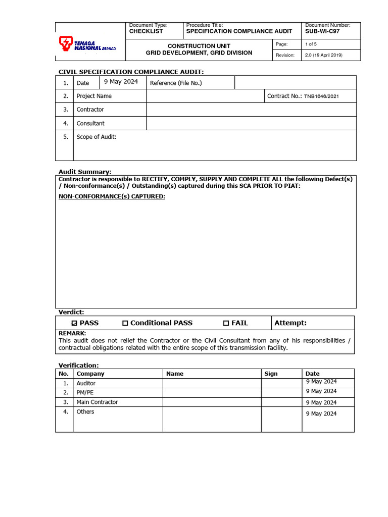 SCA Civil Checklist_PAUH | PDF | Specification (Technical Standard) | Deep Foundation
