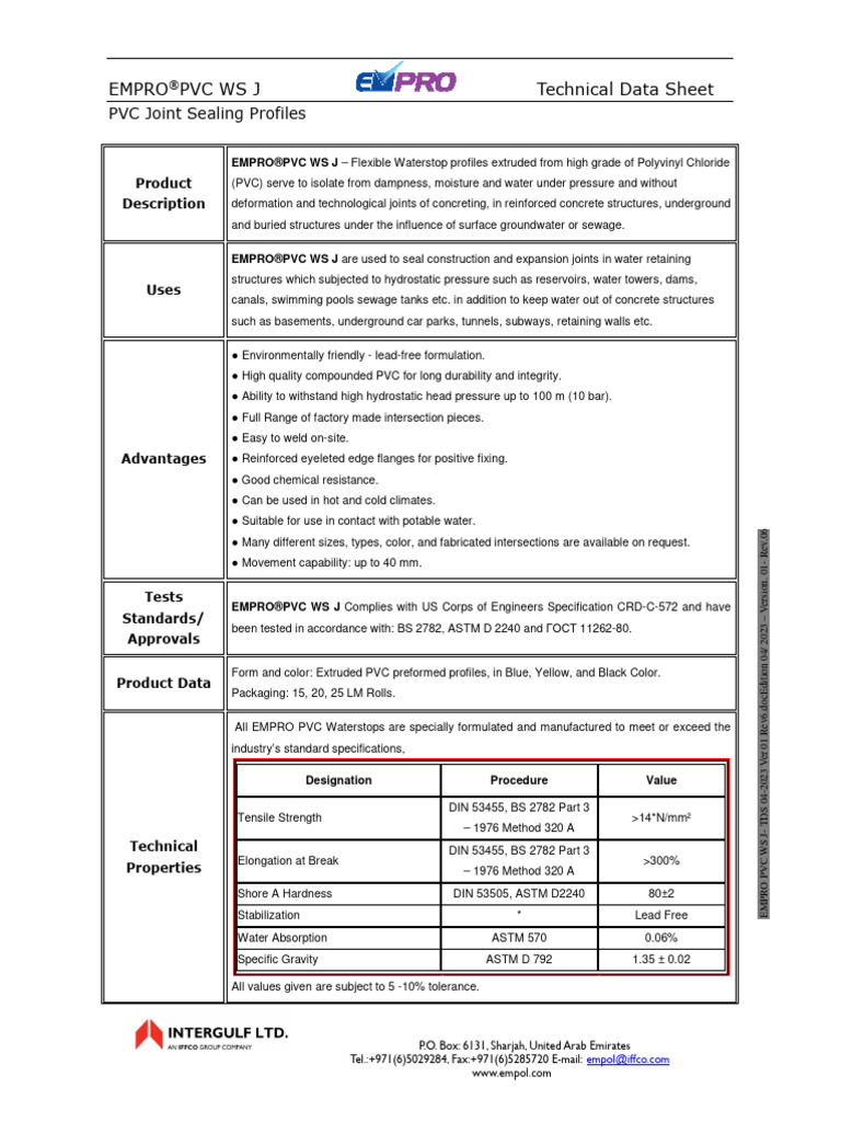 EMPRO®PVC WS J - TDS | PDF | Polyvinyl Chloride | Concrete