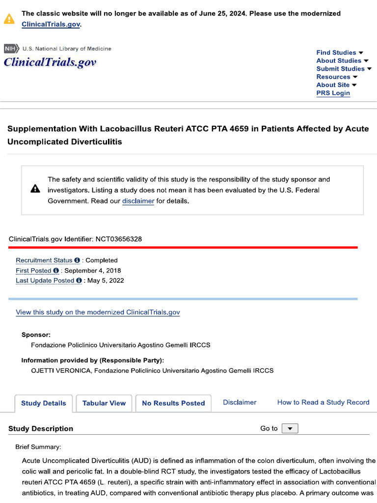 Lacobacillus Reuteri ATCC PTA 4659, Supplementation With Lacobacillus Reuteri ATCC PTA 4659 in ...