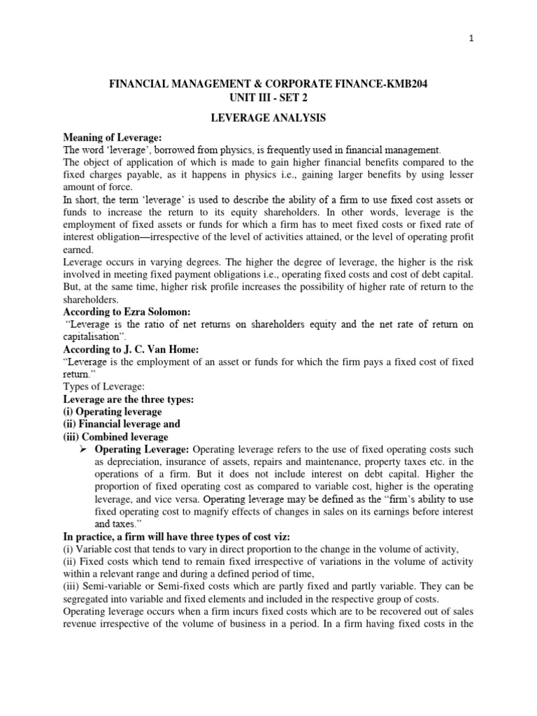 Leverage Analysis - 2 | PDF | Leverage (Finance) | Financial Capital
