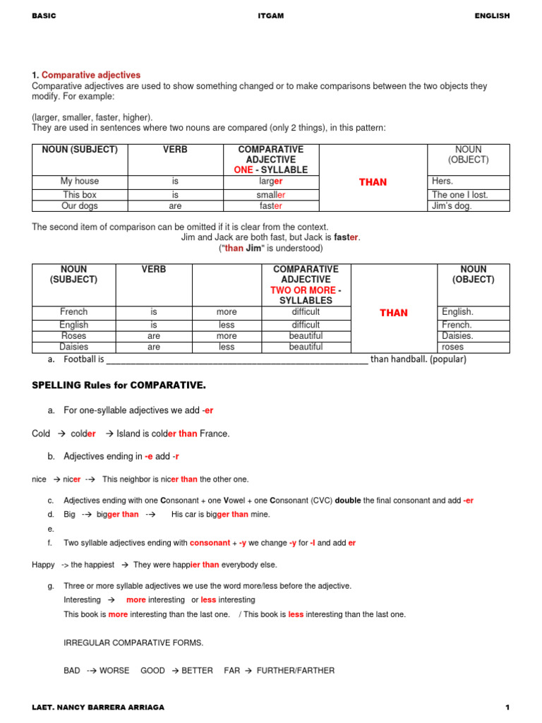 Comparative Adjectives PDF | PDF | Adjective | English Language