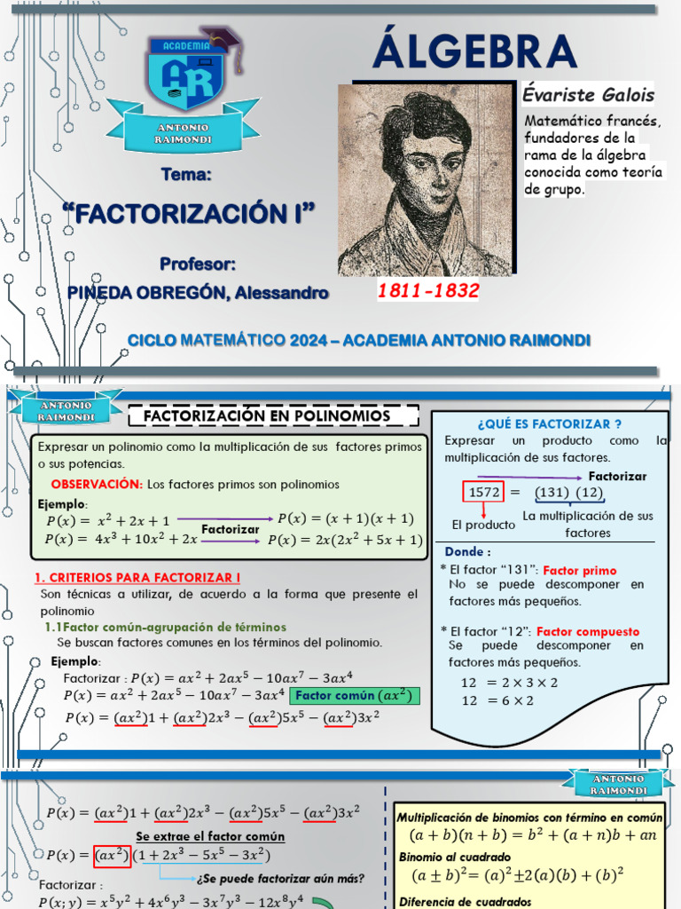 FACTORIZACIÓN I (clase de álgebra) | PDF | Factorización | Álgebra abstracta