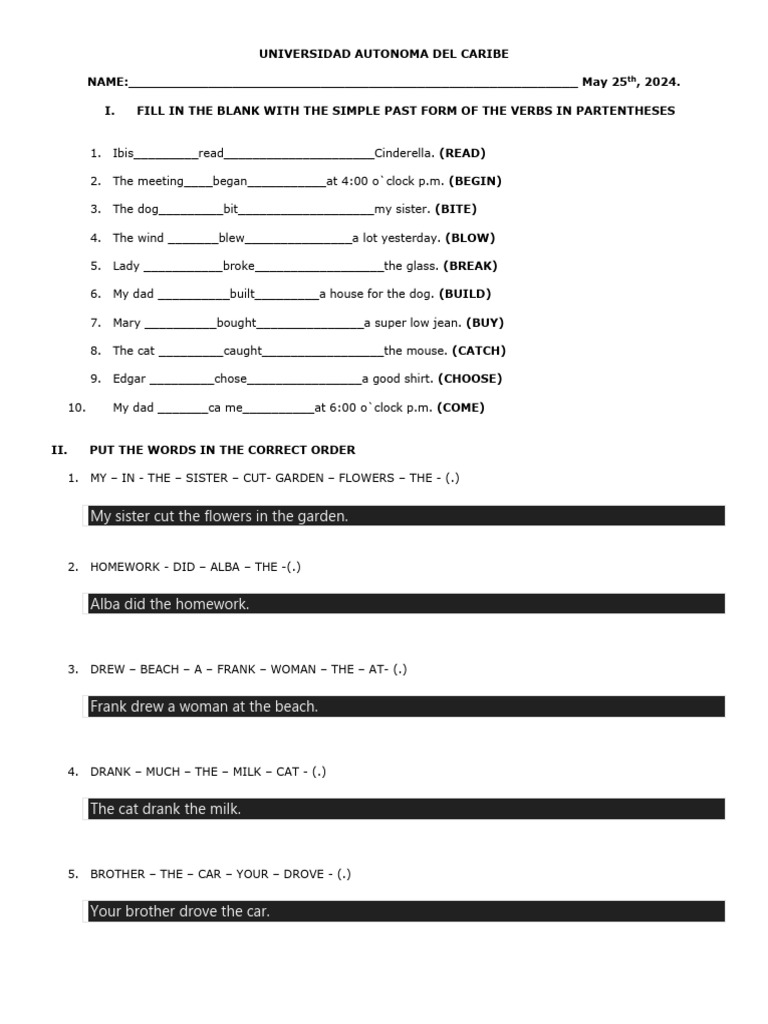 Scramble Sentences Simple Past. | PDF