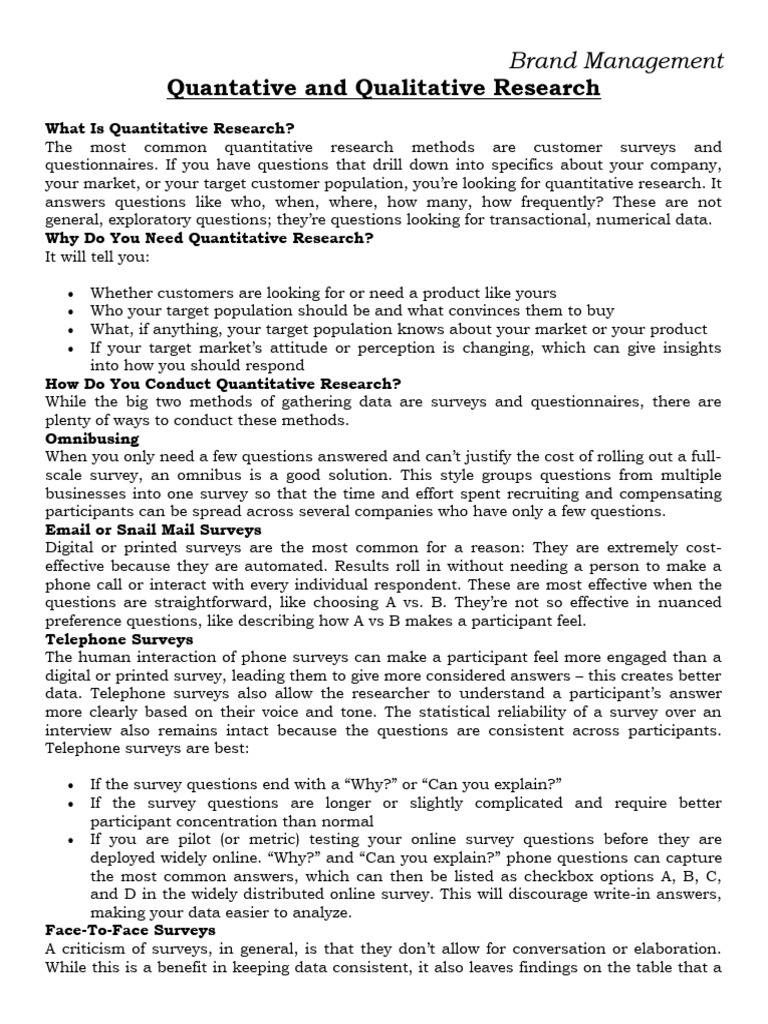 Quantative and Qualitative Research | PDF | Survey Methodology | Focus Group