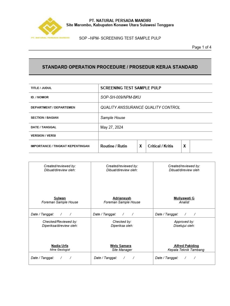 SOP - 011 - Screening Sample | PDF