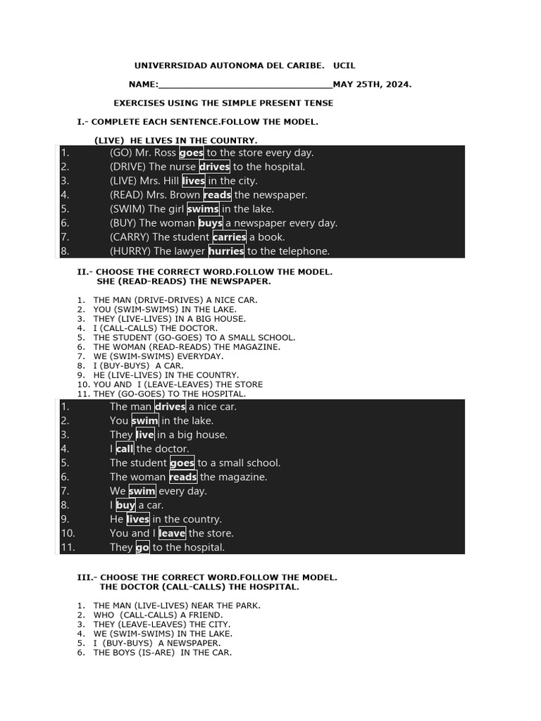 Simple Present Tense Exercises | PDF | Foreign Language Studies