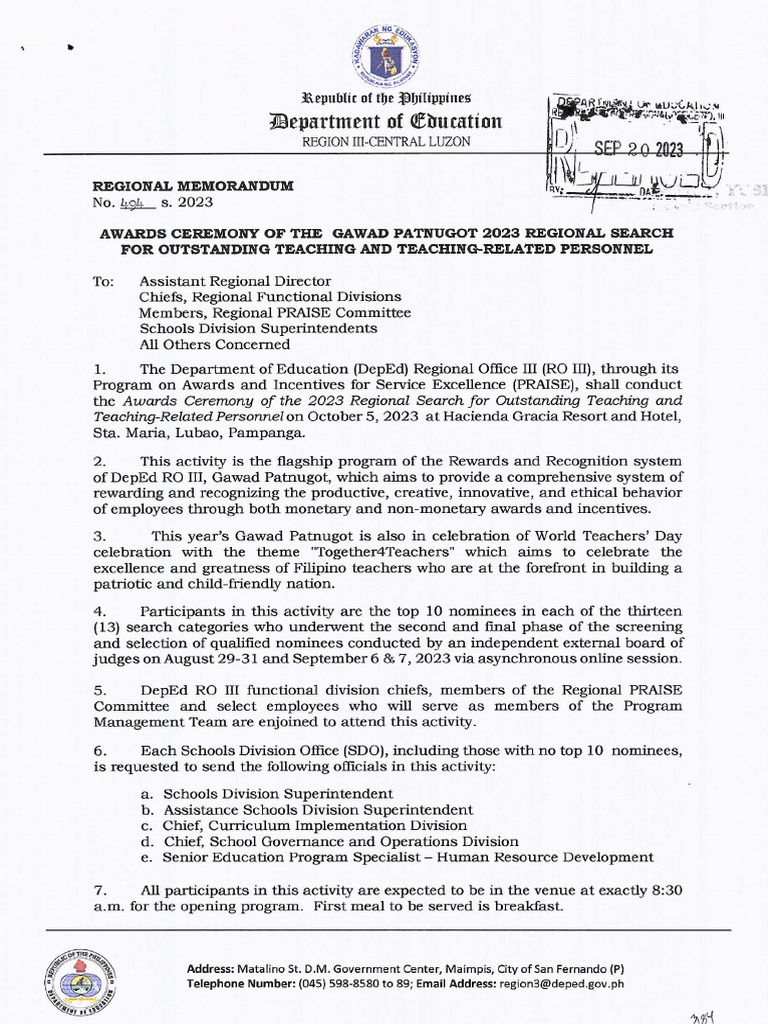 RM No. 494 S.2023 Awards Ceremony of The Gawad Patnugot 2023 Regional ...