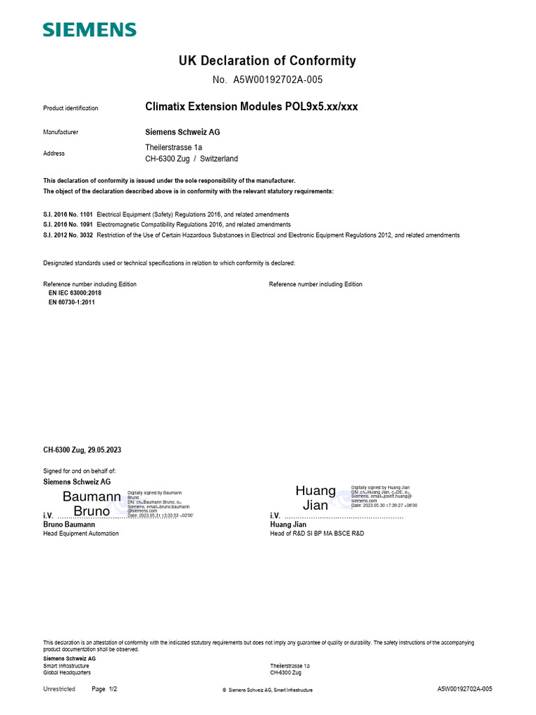 A6V12800423 - UKCA Declaration of Conformity For POL9x5 - en | PDF ...