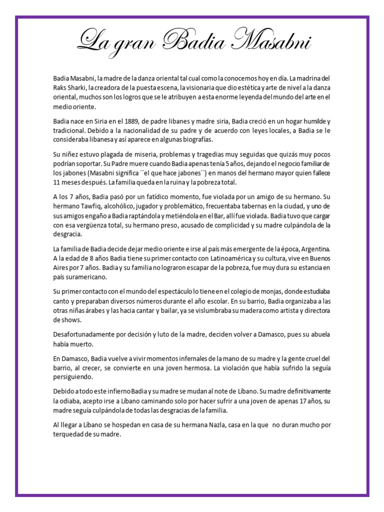 Legado de Badia Masabni en la danza oriental | PDF | Bailes | Las artes ...