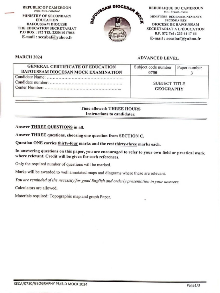 AL Geo 3, Bafoussam Catholic 2024 | PDF