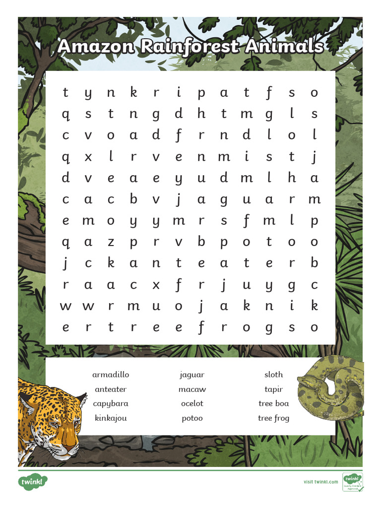 amazon-rainforest-animals-word-search | PDF
