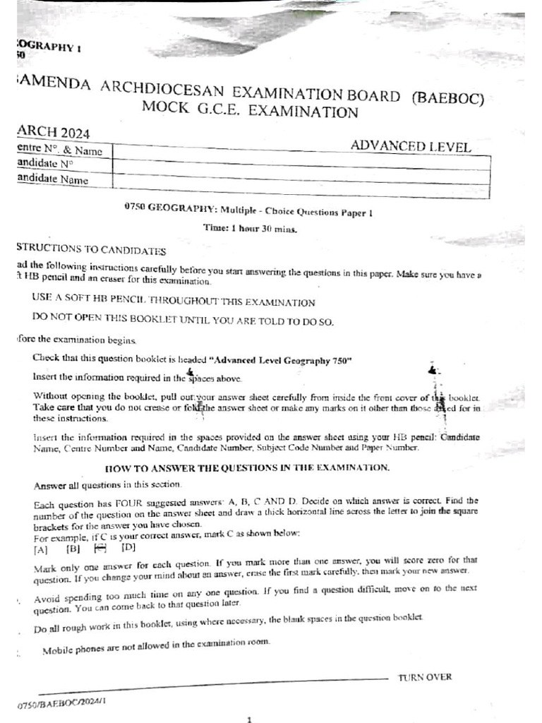 AL Geo 1, Catholic 2024 | PDF