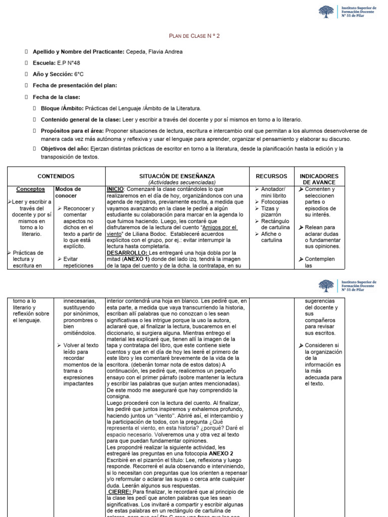 Plan de Clase: Lectura y Escritura Literaria | PDF | Escritura