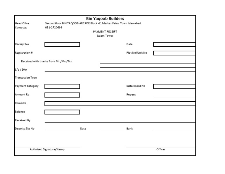 Payment Receipt for Bin Yaqoob Builders | PDF