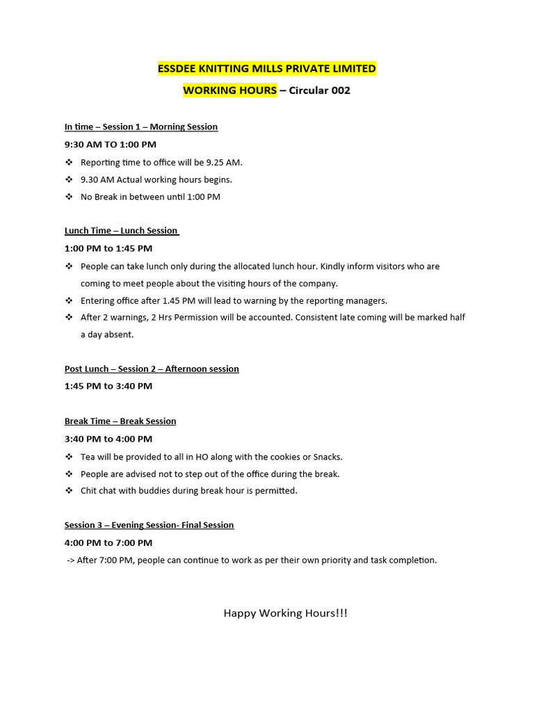 Working Time Circular | PDF | Economies