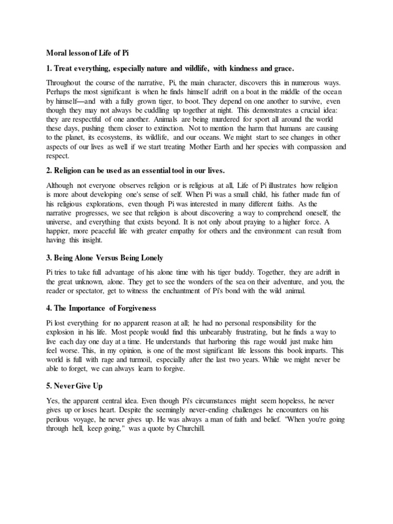 Life of Pi: Key Moral Lessons Explained | PDF | Morality | Narrative