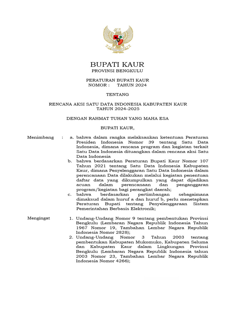Draft Perbup Rencana Aksi SDI 2024 | PDF | Komputer