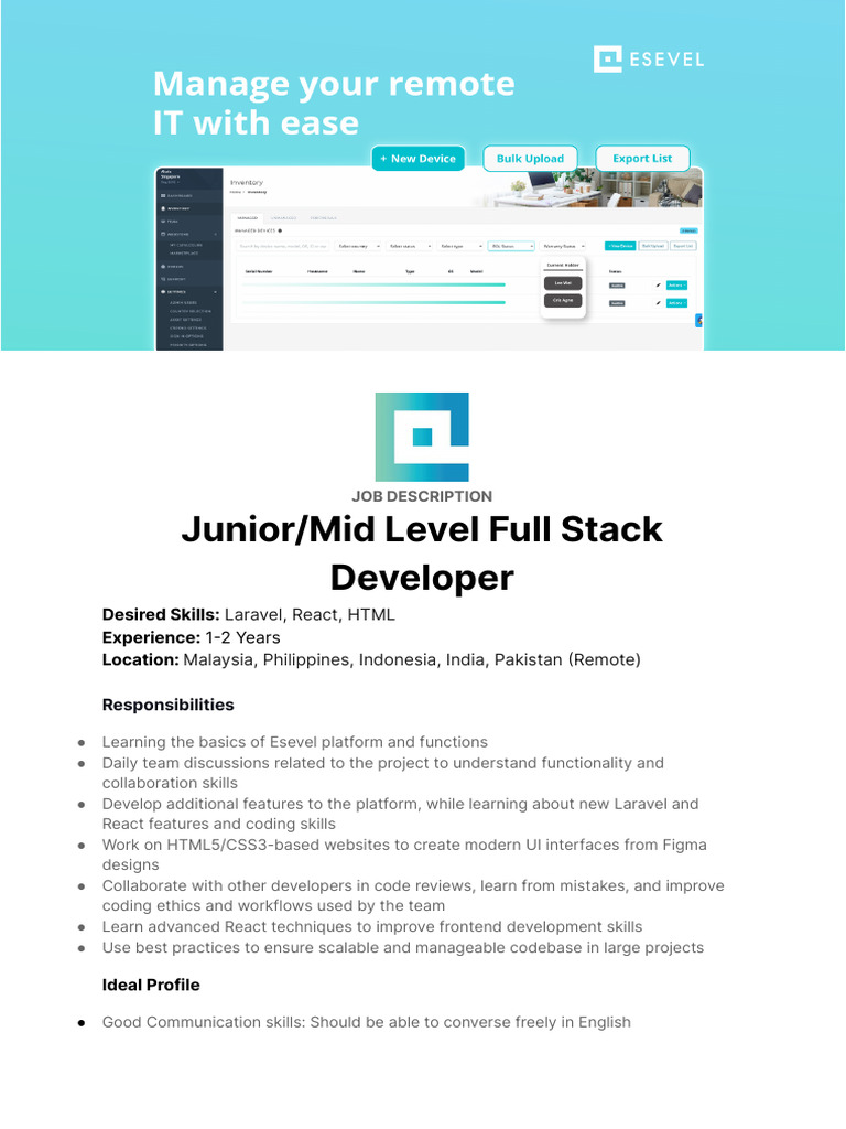 Esevel - Full Stack Developer | PDF | Html5 | Java Script