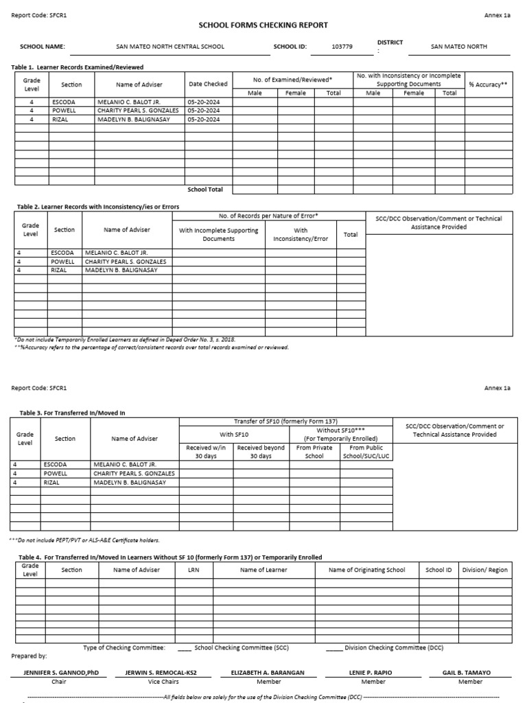 School Forms Checking Report - G4 | PDF