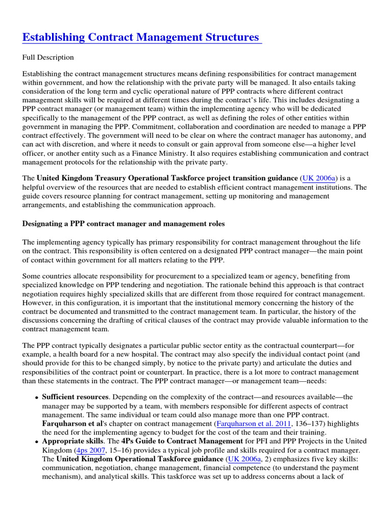 PPP Contract Management Guide | PDF | Public–Private Partnership ...