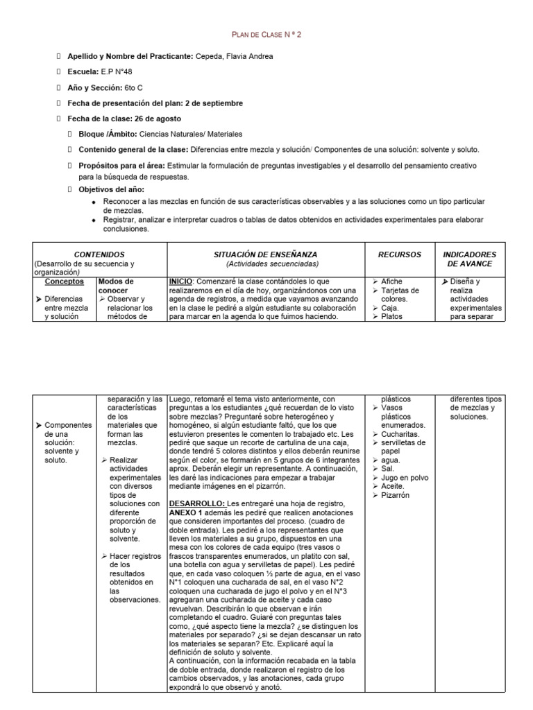 Plan de Clase N º 1 CN | PDF