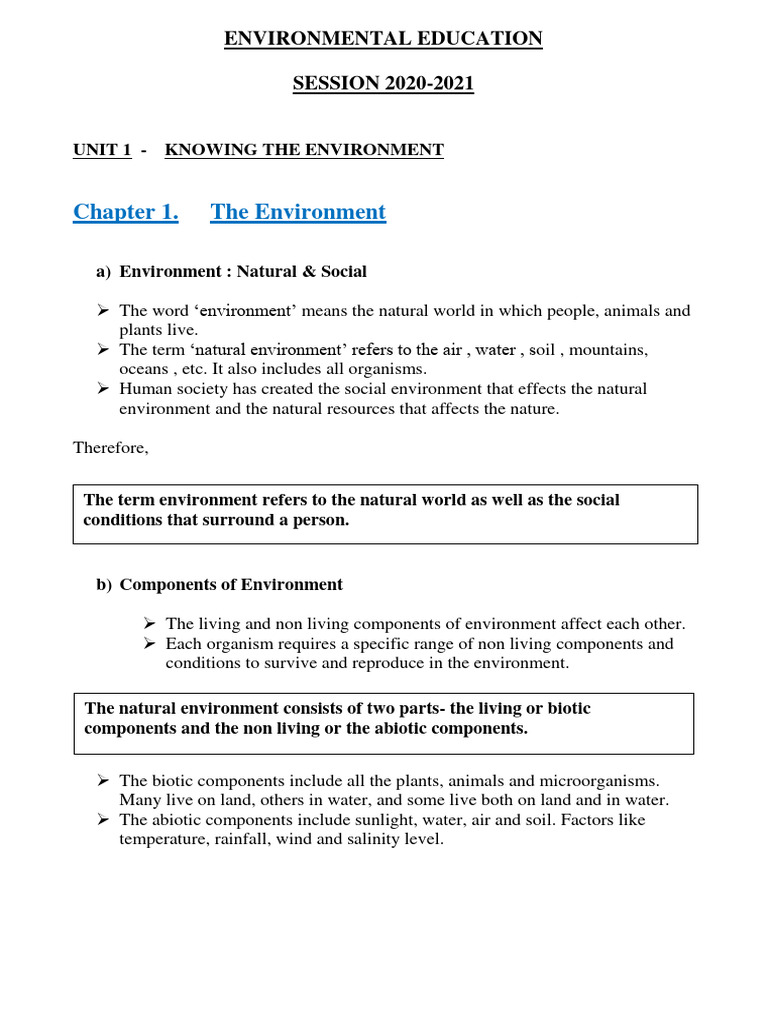 CLASS VI EE CHAPTER 1 | PDF | Natural Environment | Ecosystem