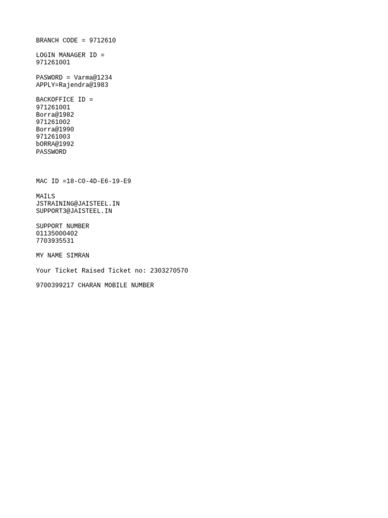 Internal Login Credentials | PDF