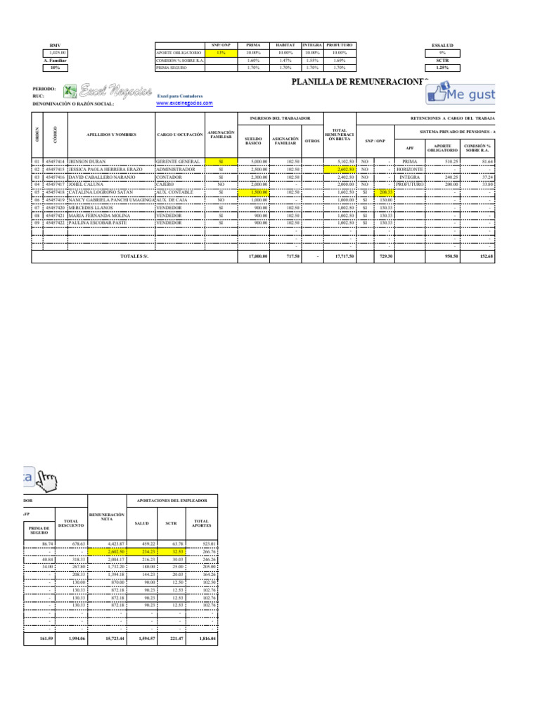 Planilla de Remuneracion y Libro Diario 1e | PDF | Pensión | Servicios financieros