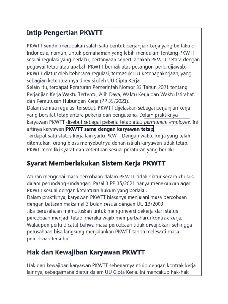 Intip Pengertian PKWTT | PDF