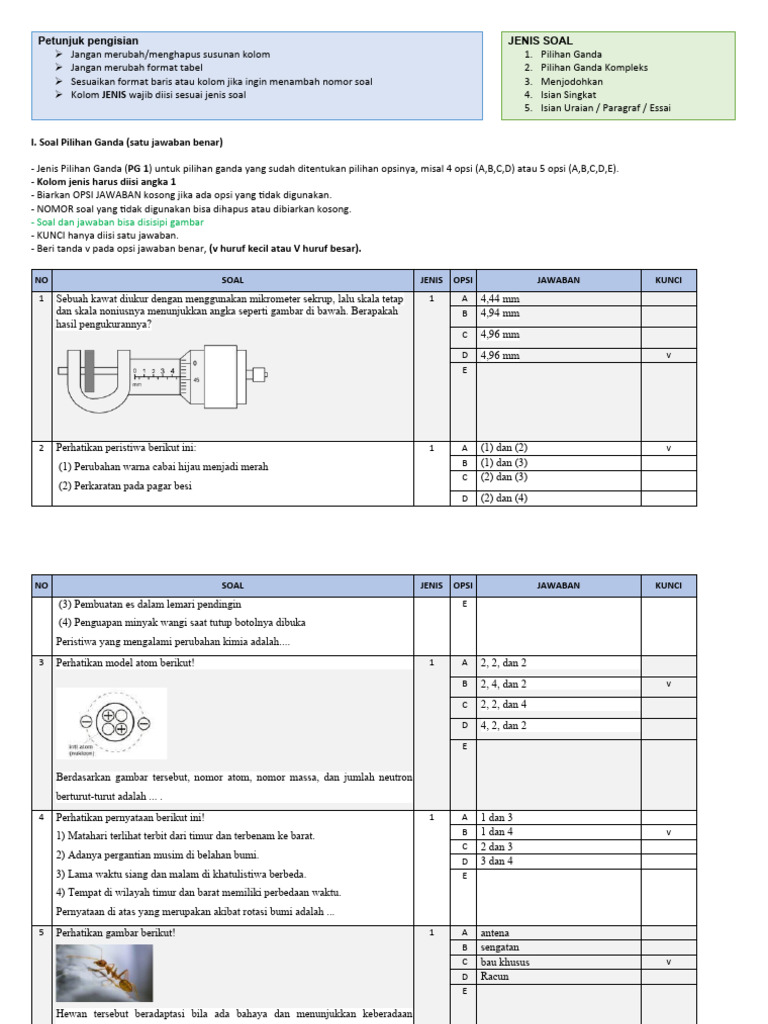 Template Soal AM IPA | PDF