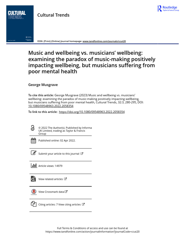 Music and Wellbeing vs. Musicians Wellbeing Examining The Paradox of ... Music and Wellbeing vs. Musicians Wellbeing Examining The Paradox of ...