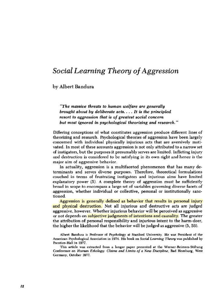Social Learning Theory of Aggression | PDF | Aggression | Violence