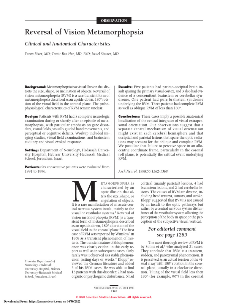 Reversal of Vision Metamorphopsia | PDF | Parietal Lobe | Occipital Lobe