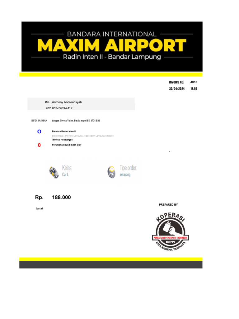 Invoice Maxim Bandara Raden Inten II | PDF