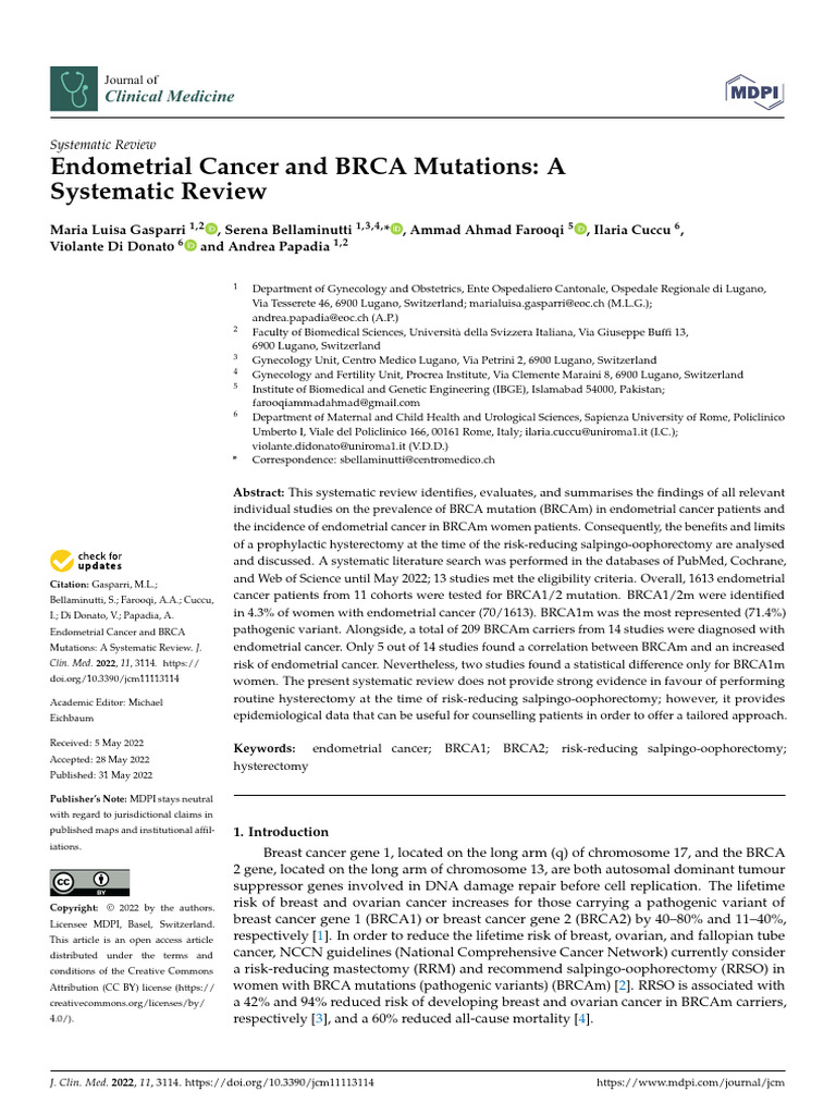 Endometrial Cancer and BRCA Mutations | PDF | Cancer | Ovarian Cancer