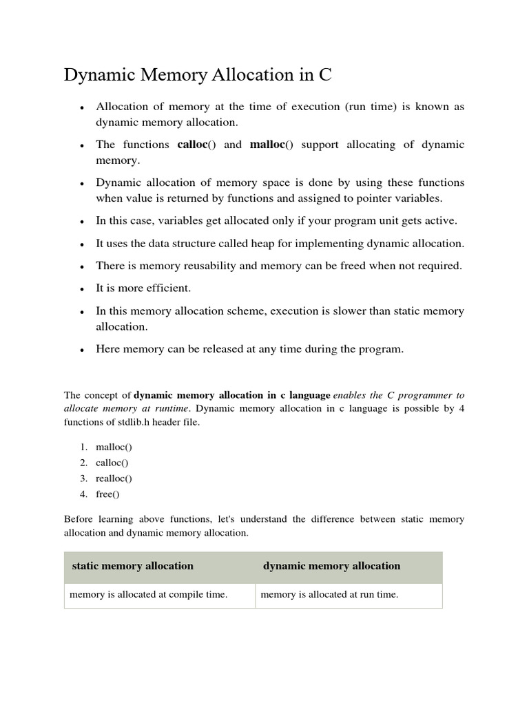 10 Dynamic-Memory-Allocation | Download Free PDF | Software | Computer Engineering