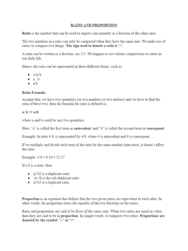 RATIO AND PROPORTION | PDF | Ratio | Length