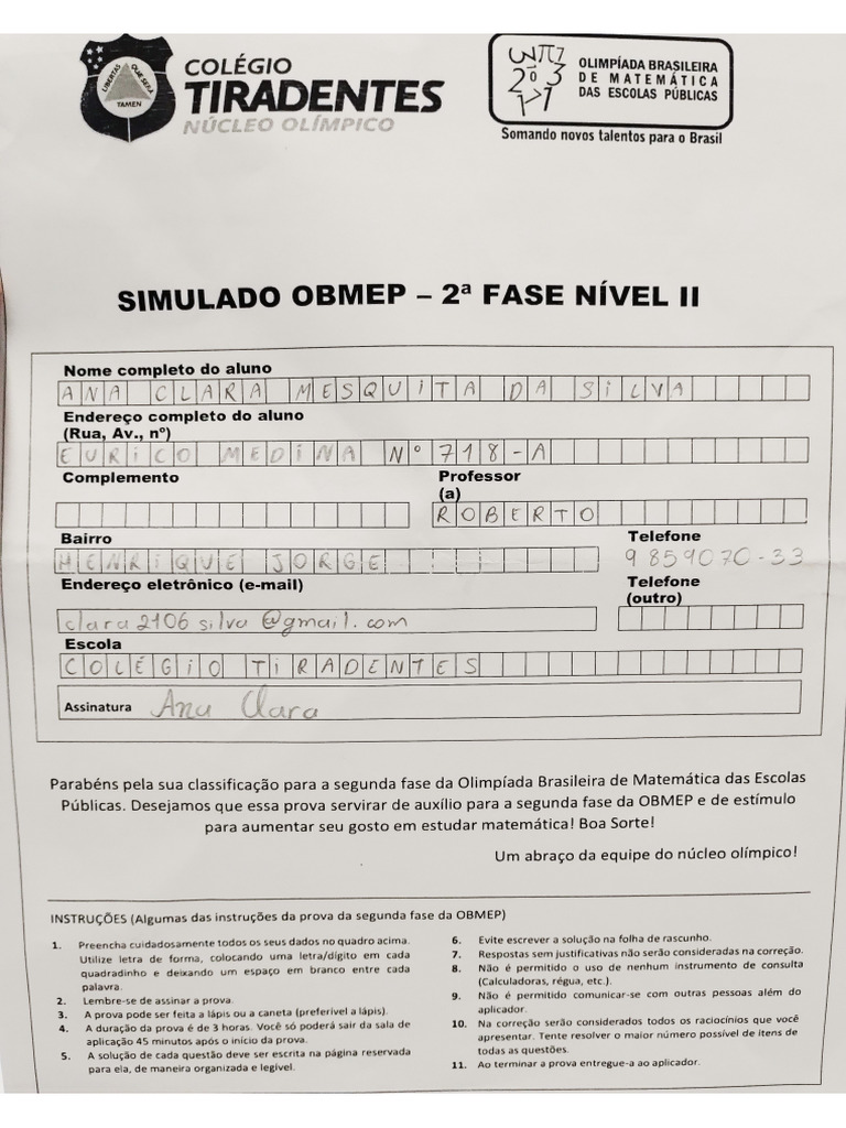 OBMEP - 2° fase. Simulado | PDF