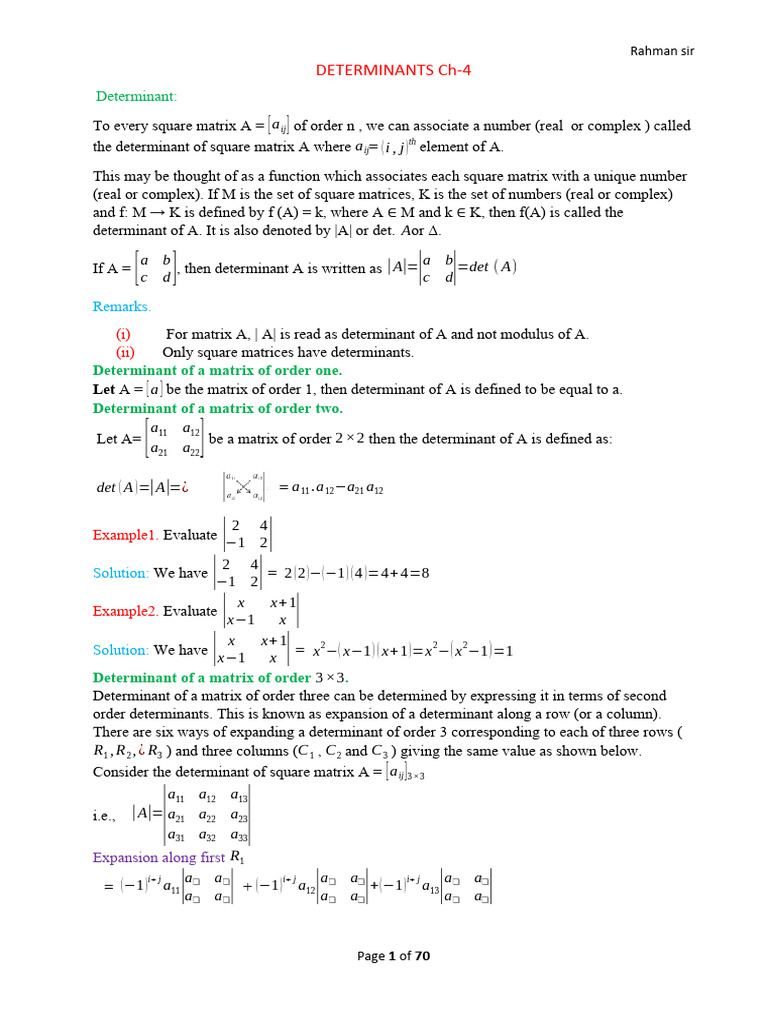 Determinants CH 4 | PDF | Determinant | Matrix (Mathematics)