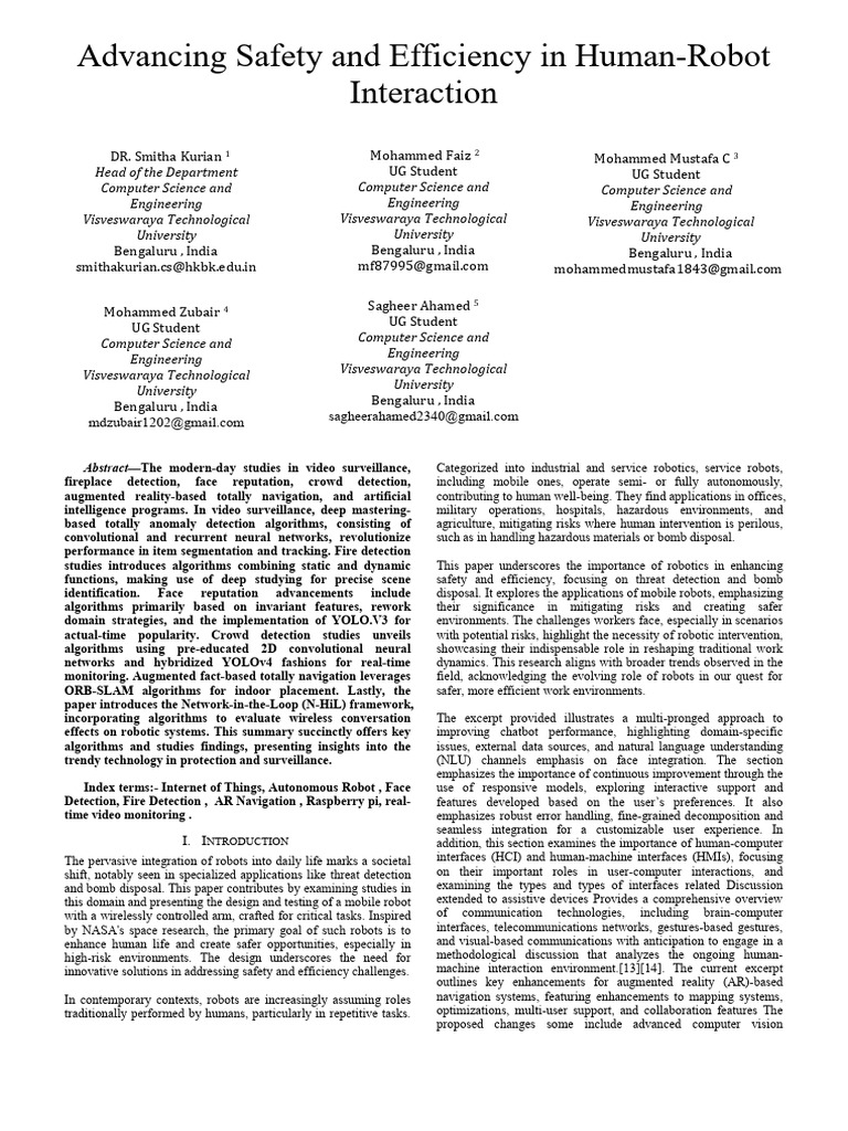 IEEE-Advancing Safety and Efficiency in Human-Robot Interaction | Download Free PDF | Augmented ...