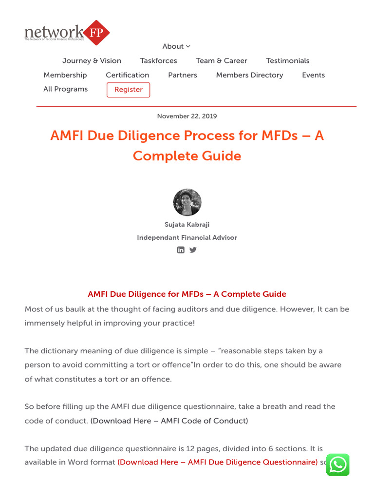 AMFI Due Diligence Process for MFDs – A | PDF | Business