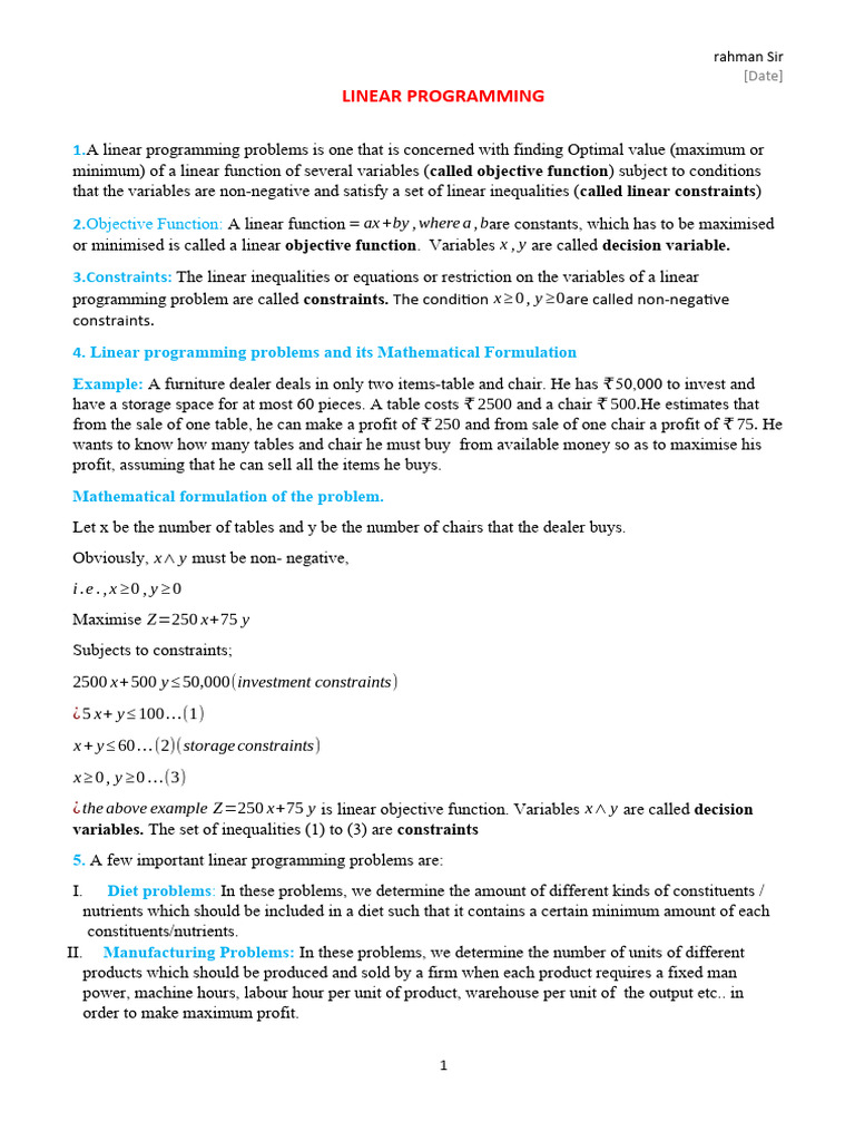 Linear Programming Chapter - 12 (Class XII) | PDF | Linear Programming | Mathematical Optimization